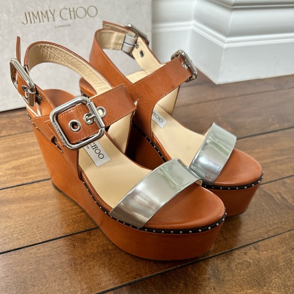 Jimmy Choo | Shoes | New Jimmy Choo Platform Wedge Leather Sandals With ...